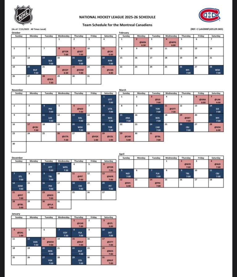 Dévoilement du calendrier 2025-26 du Canadien — Sports Addik